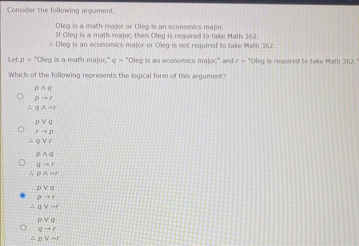 Solved Oleg is a math major or Oleg is an economics major. | Chegg.com