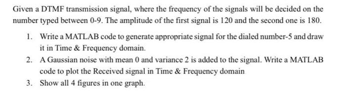 Solved Given a DTMF transmission signal, where the frequency | Chegg.com