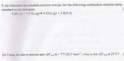 Solved Calculate the standard reaction entropy for the | Chegg.com