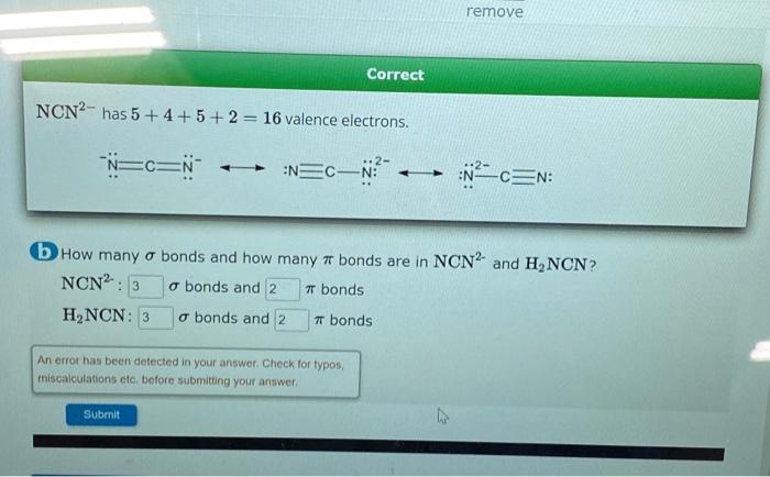 Solved NCN2− has 5+4+5+2=16 valence electrons. | Chegg.com