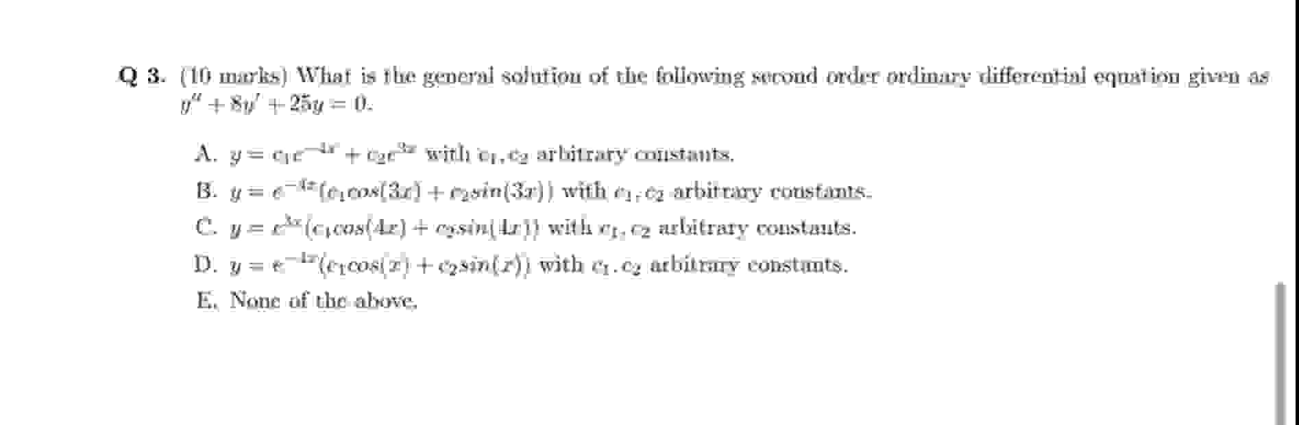 Solved Q 3. (10 ﻿marks) ﻿What is the generni solufiou of the | Chegg.com