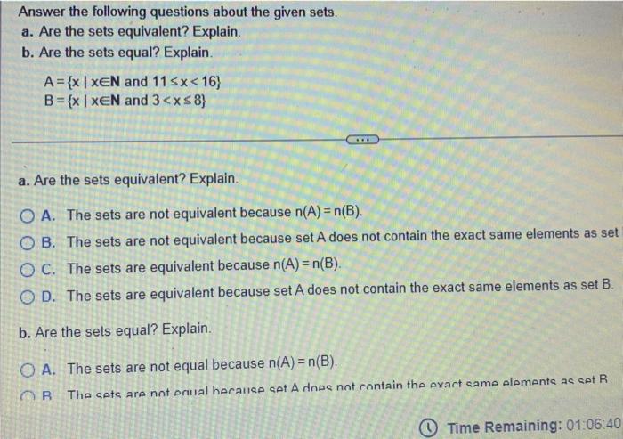 Solved Answer the following questions about the given sets. | Chegg.com