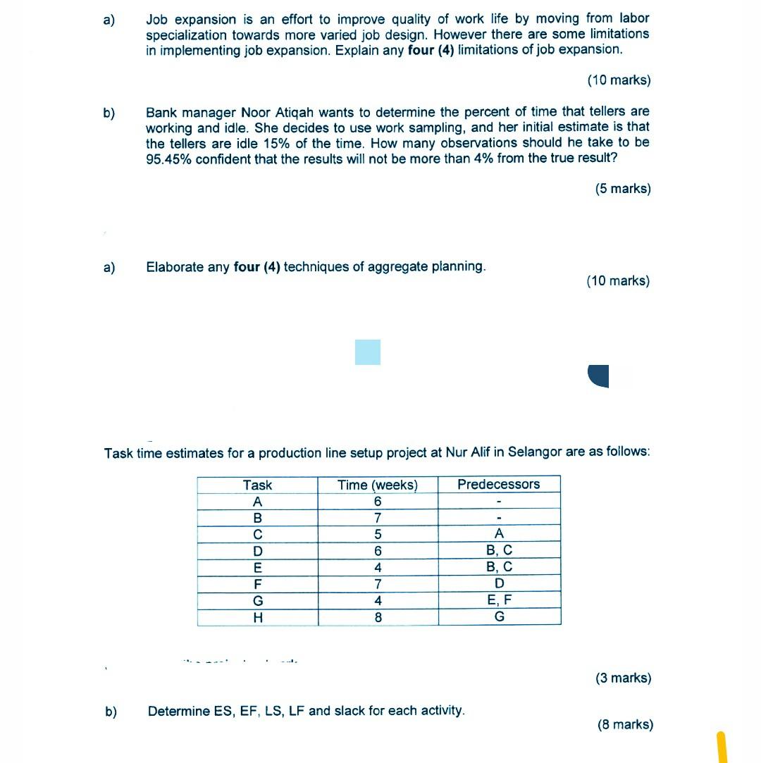 Solved a) Job expansion is an effort to improve quality of | Chegg.com