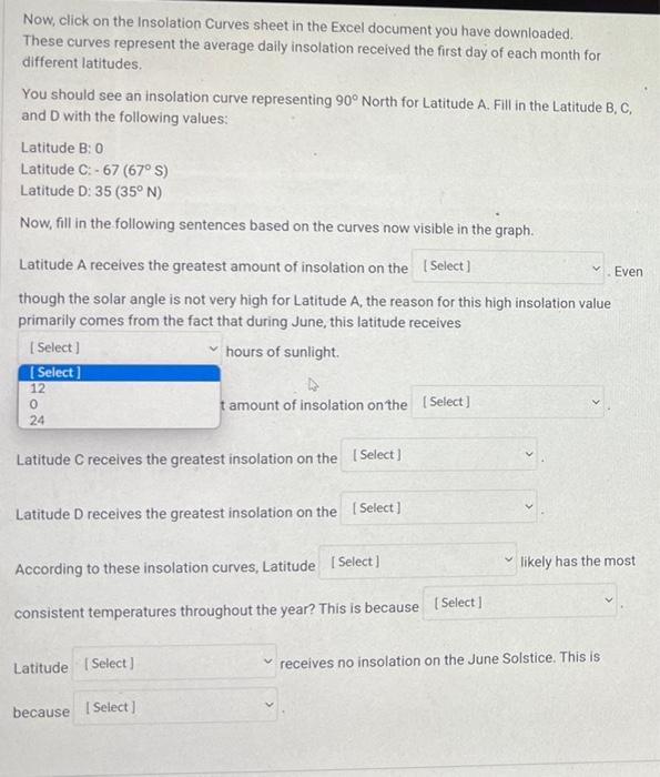 Solved Now, click on the Insolation Curves sheet in the | Chegg.com