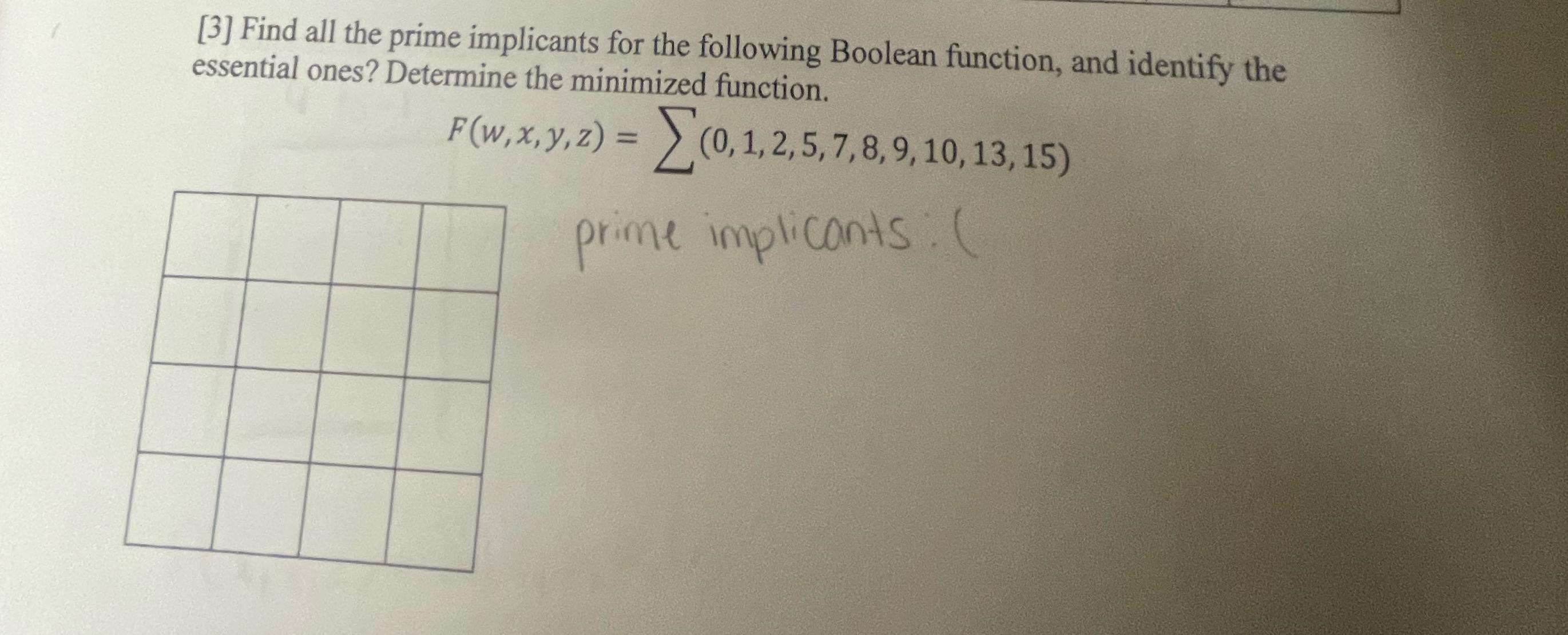 Solved 3 ﻿find All The Prime Implicants For The Following 