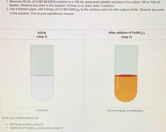 Solved 1. Measure 50 ml of 0.002 M KSCN solution in a 100 | Chegg.com