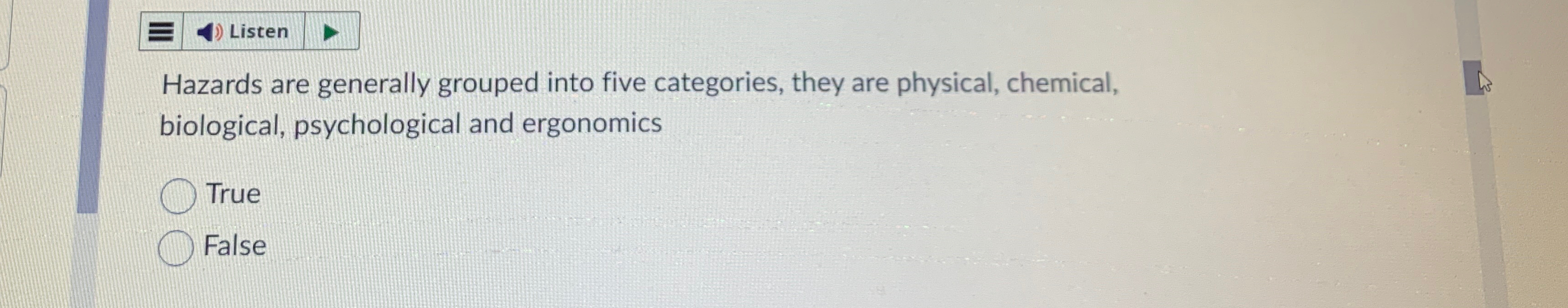 Solved ListenHazards are generally grouped into five | Chegg.com
