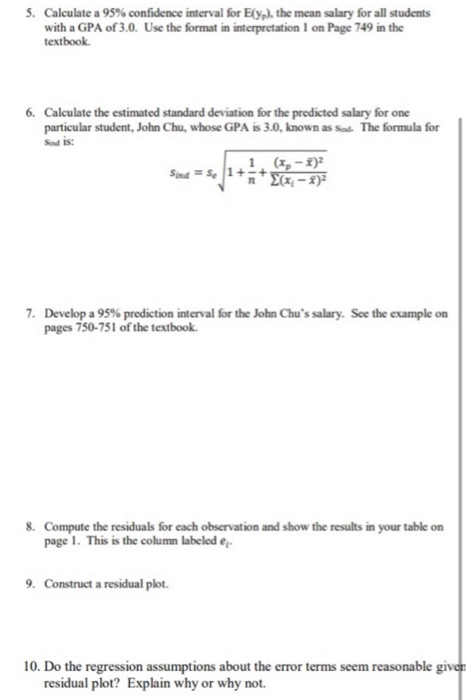 Solved 5. Calculate a 95% confidence interval for E(yo), the | Chegg.com
