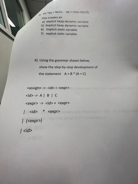 Solved 6) Using the grammar shown below, show the | Chegg.com