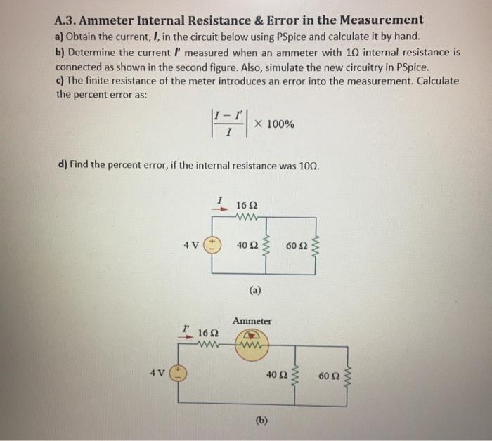 Solved A.3. Ammeter Internal Resistance & Error in the | Chegg.com