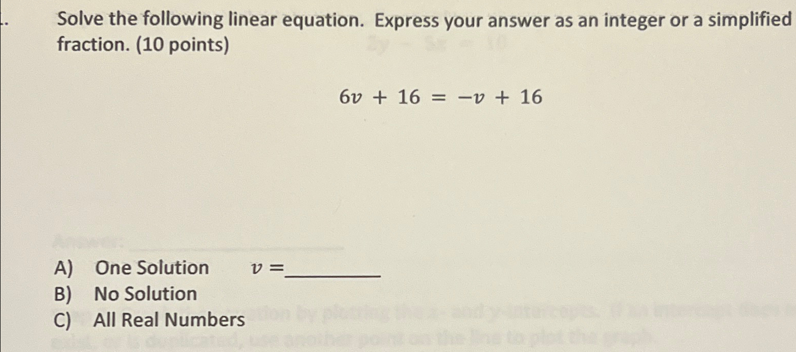 Solved Solve the following linear equation. Express your | Chegg.com