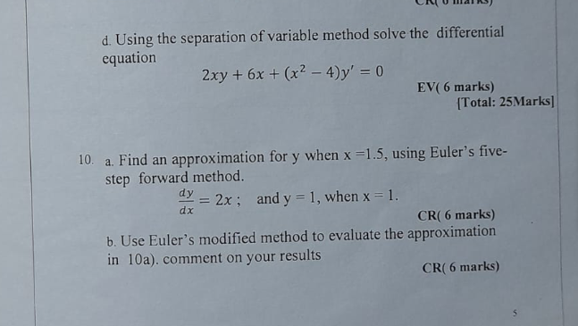 Solved d. Using the separation of variable method solve the | Chegg.com