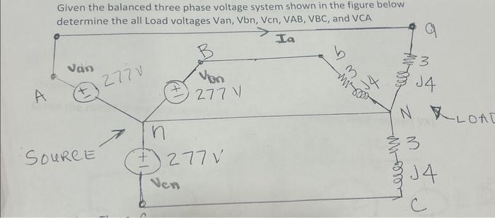 Solved Given the balanced three phase voltage system shown | Chegg.com