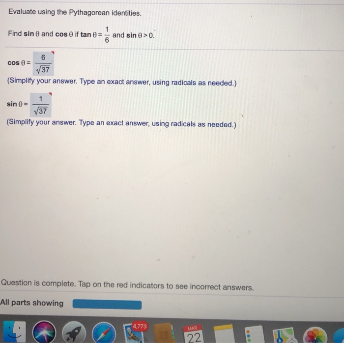 Solved Evaluate using the Pythagorean identities. Find sin 6 | Chegg.com