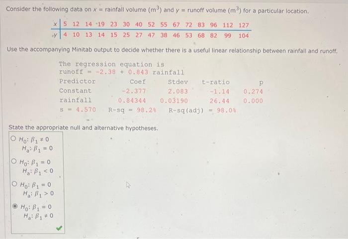 Solved Consider the following data on x= rainfall volume | Chegg.com