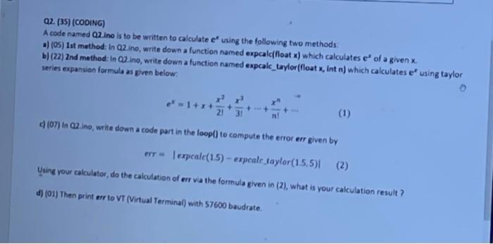 Solved Q2. (35) (CODING) A code named Q2.ino is to be | Chegg.com
