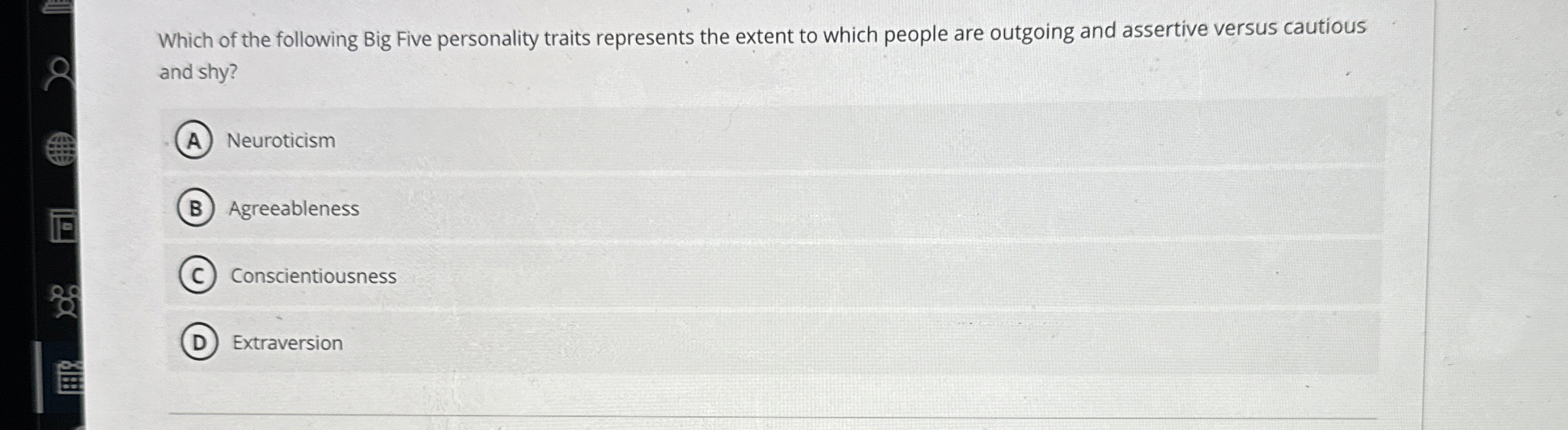 Solved Which of the following Big Five personality traits | Chegg.com