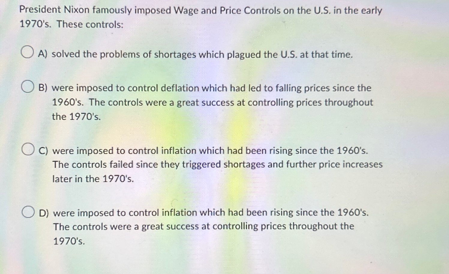 Solved President Nixon famously imposed Wage and Price | Chegg.com