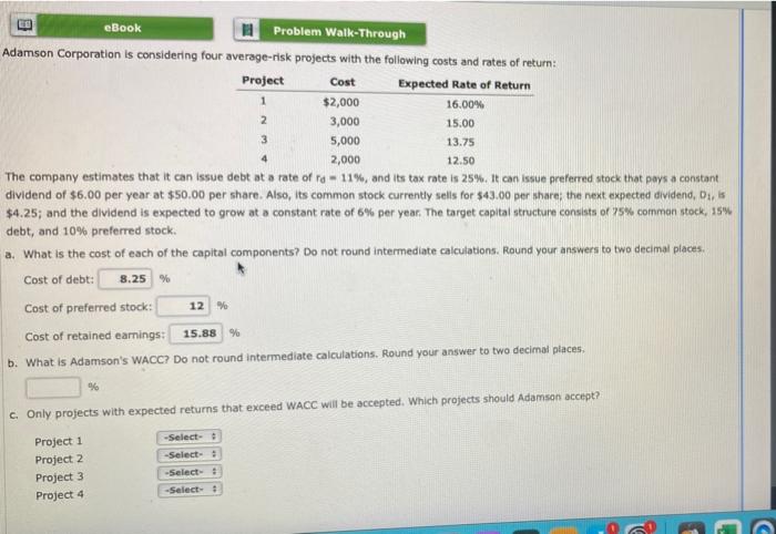 Solved 1 3 4 12.50 eBook Problem Walk-Through Adamson | Chegg.com