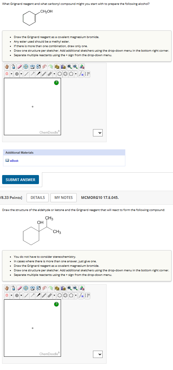 Solved (CH 17) ﻿What Grignard reagent and what carbonyl | Chegg.com