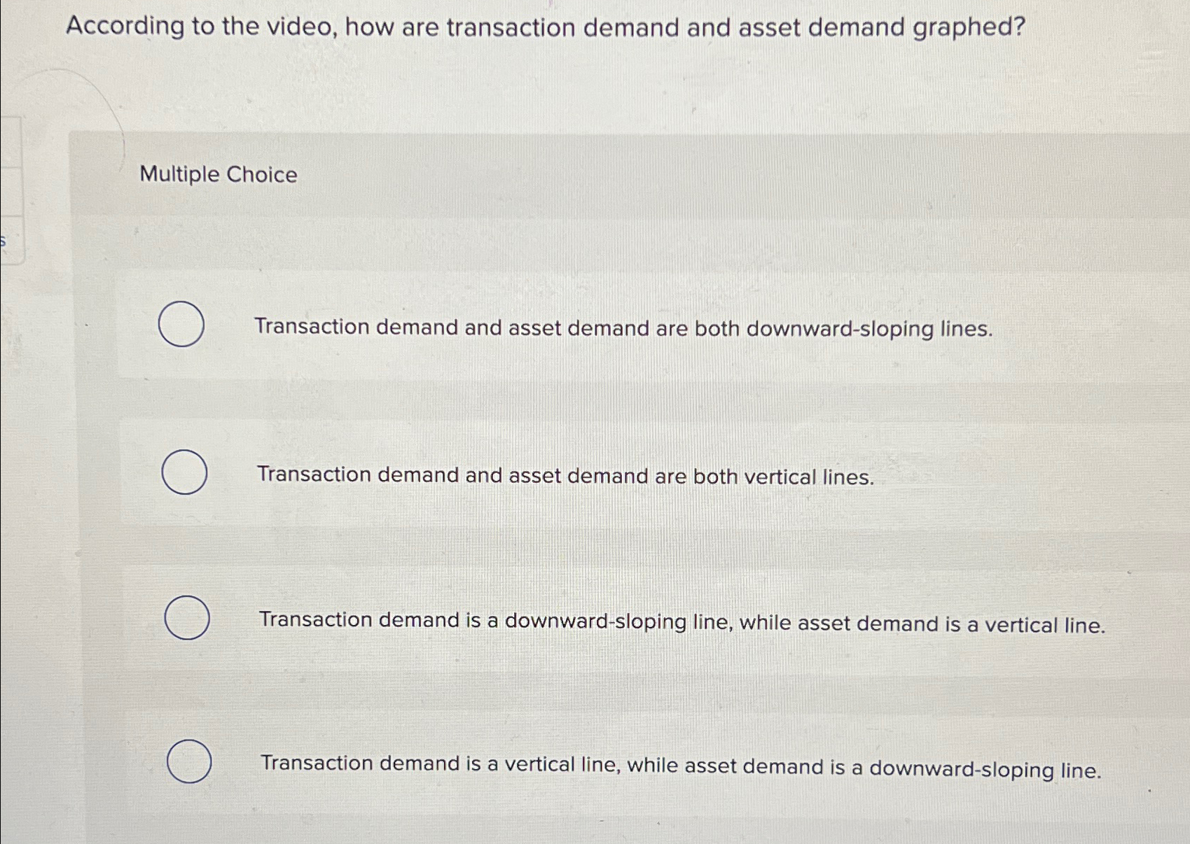 Solved According to the video, how are transaction demand | Chegg.com