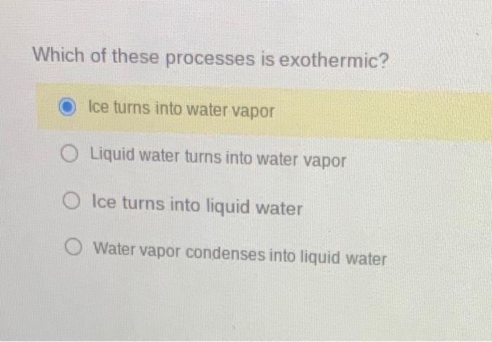Solved Which of these processes is exothermic? Ice turns | Chegg.com