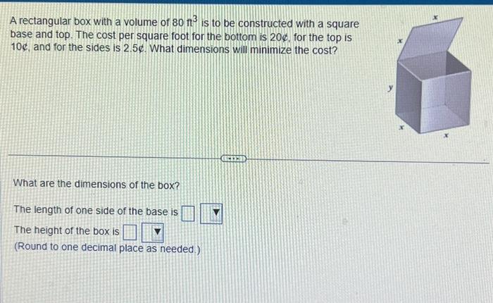 Solved A rectangular box with a volume of 80ft3 is to be | Chegg.com