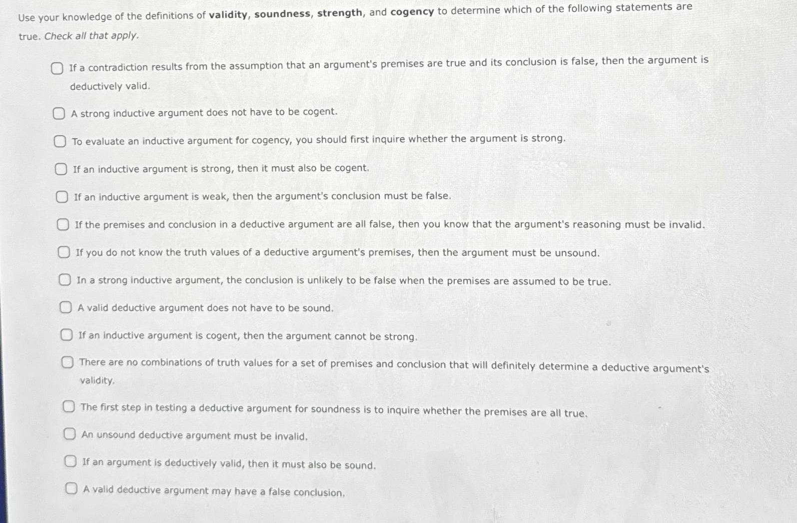 Solved Use your knowledge of the definitions of validity, | Chegg.com