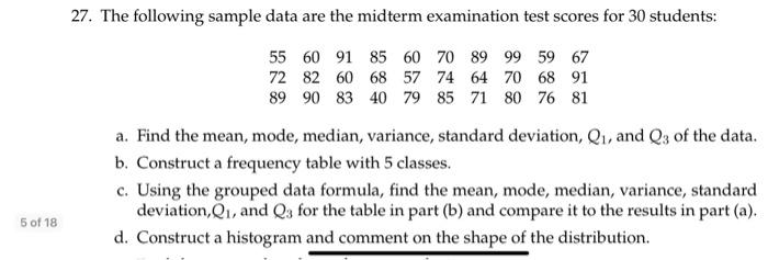 Solved The following sample data are the midterm examination | Chegg.com