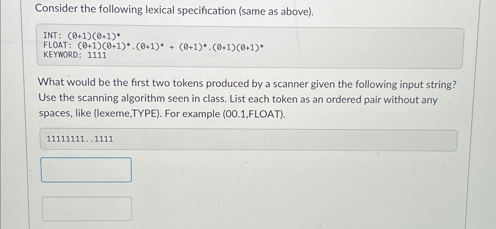 Solved Consider the following lexical specification (same as | Chegg.com