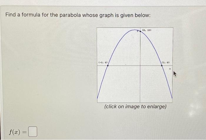 Solved Find a formula for the parabola through the points | Chegg.com