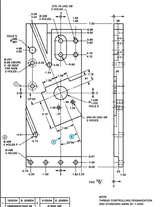 Solved 375-16 UNC-2B 2 HOLES 3.04 0.438 2 HOLES - 7.50 88 | Chegg.com
