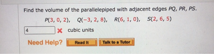 Solved Find the volume of the parallelepiped with adjacent | Chegg.com