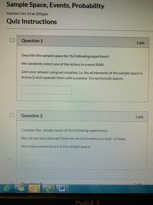 Solved Sample Space, Events, Probability Started: Oct 14 at | Chegg.com