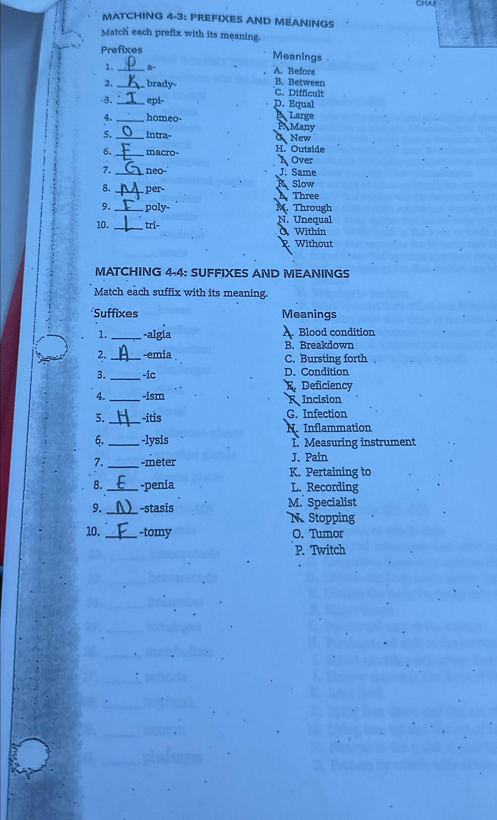 Solved MATCHING 4-3: PREFIXES AND MEANINGSMatch each prefix | Chegg.com