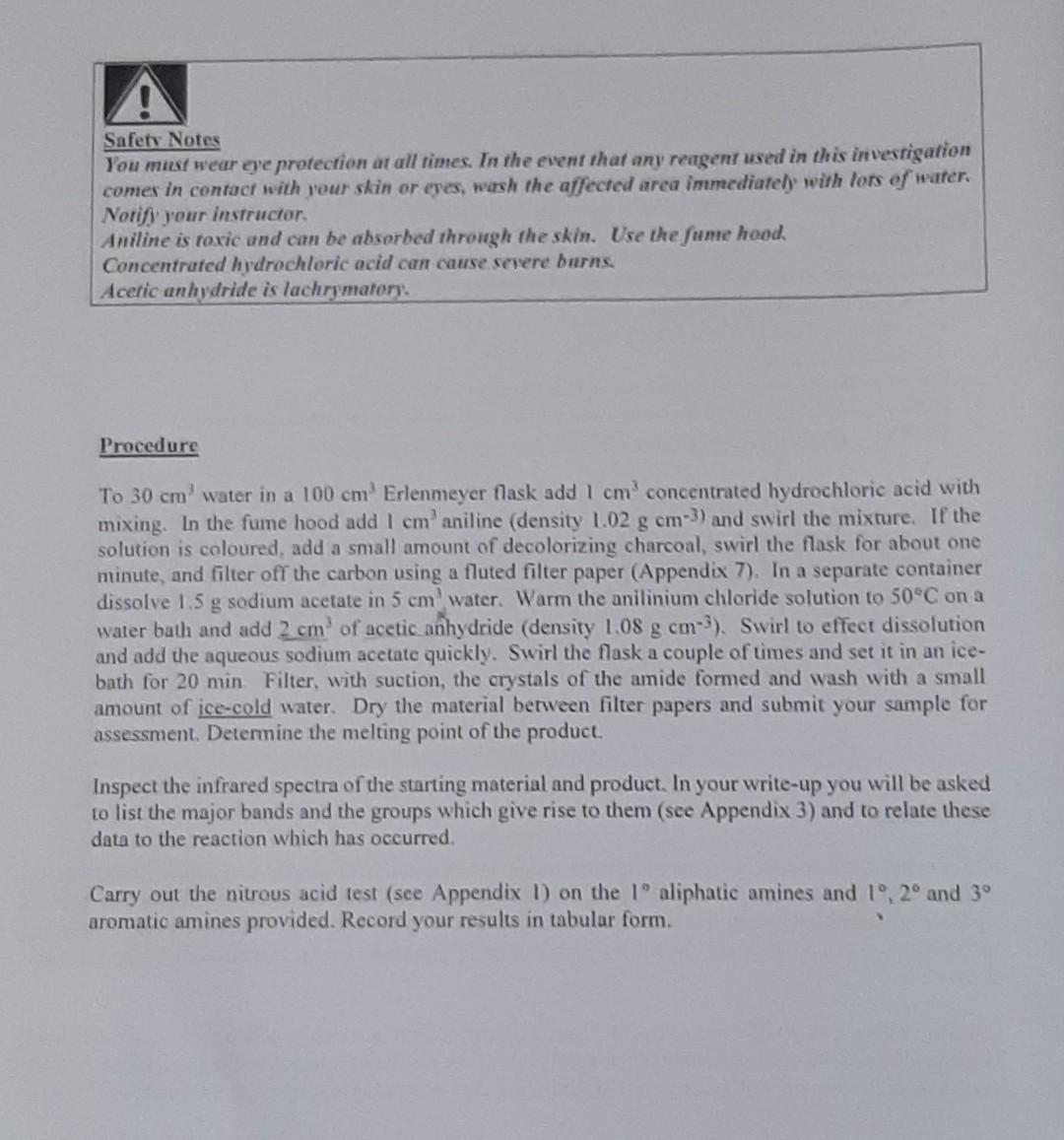 Solved Experiment 5 The Preparation of Acetanilide from | Chegg.com
