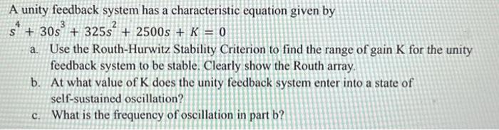 Solved A unity feedback system has a characteristic equation | Chegg.com