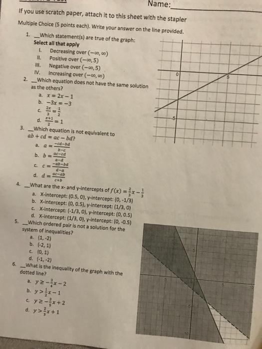 Solved Name: If you use scratch paper, attach it to this | Chegg.com