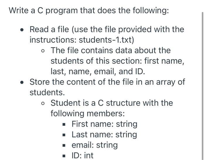 Solved Write a C program that does the following: • Read a | Chegg.com