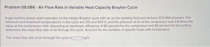 Solved Problem 09.086 - Air Flow Rate in Variable Heat | Chegg.com