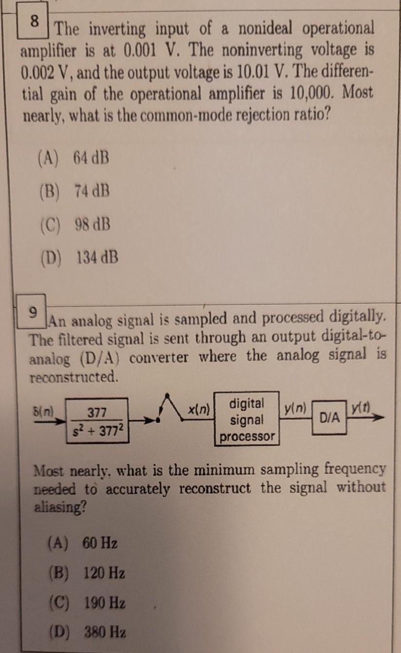 Solved a 8 The inverting input of a nonideal operational | Chegg.com