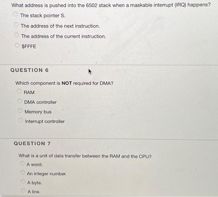 Solved What address is pushed into the 6502 stack when a | Chegg.com