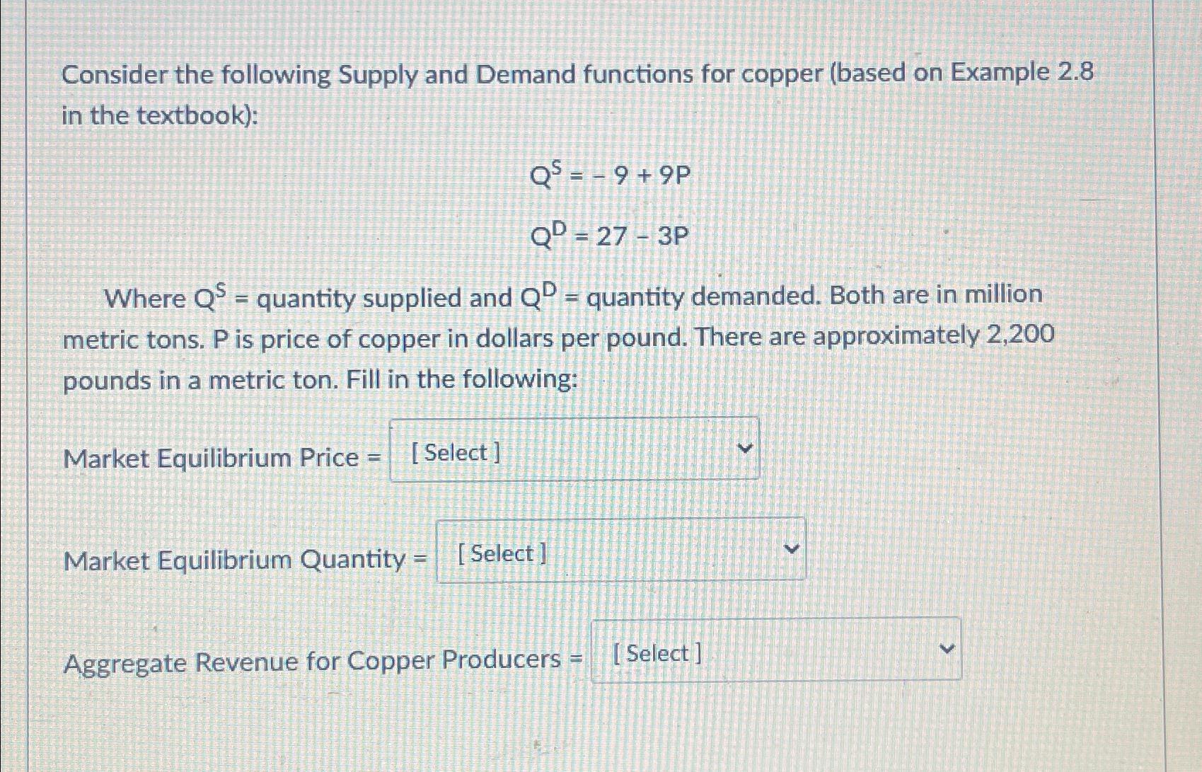 Solved Consider the following Supply and Demand functions | Chegg.com