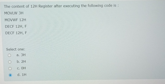Solved The content of 12H ﻿Register after executing the | Chegg.com