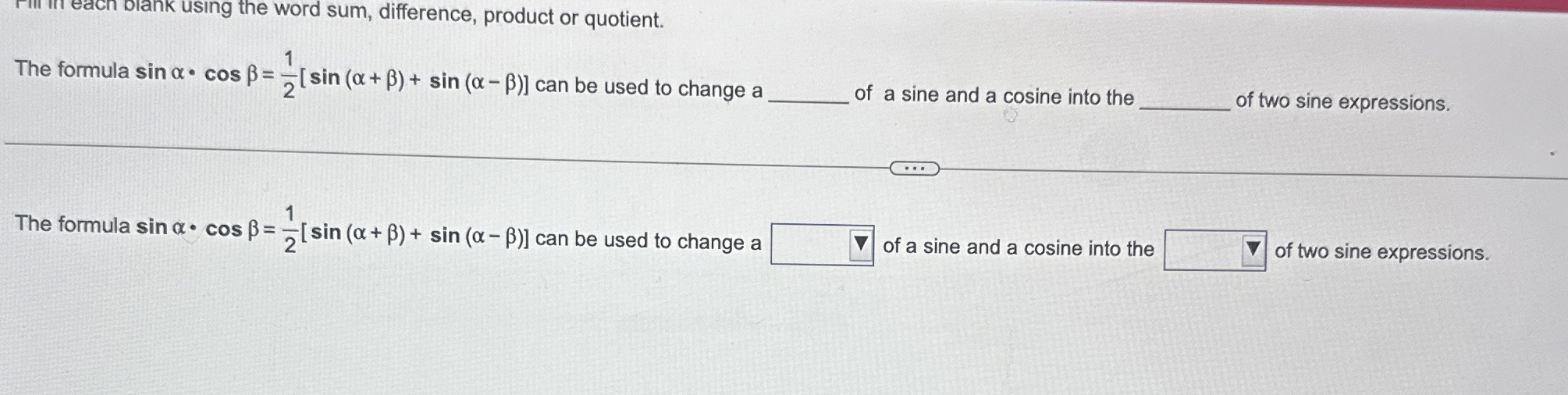 Solved Ford sum, difference, product or quotient.The formula | Chegg.com