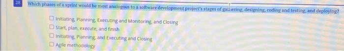 Solved Which phases of a sprint would be most analogoux to a | Chegg.com