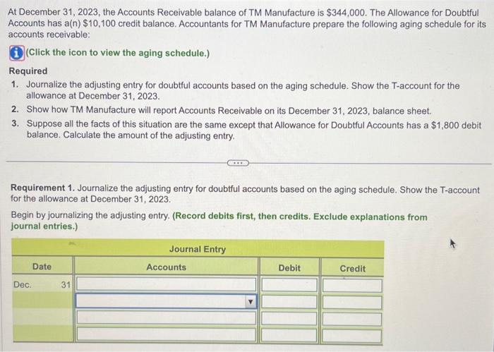 Solved Aging ScheduleAt December 31,2023 , the Accounts | Chegg.com