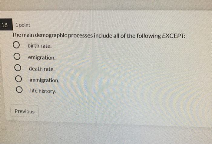 Solved 18 1 point The main demographic processes include all | Chegg.com