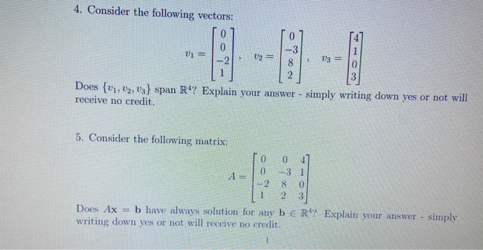 Solved 4. Consider the following vectors: W3 = -3 Vj = U2 = | Chegg.com