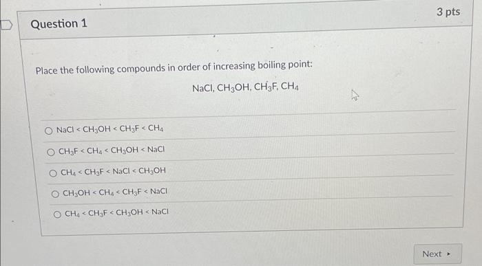 Solved Question 1 Place the following compounds in order of | Chegg.com